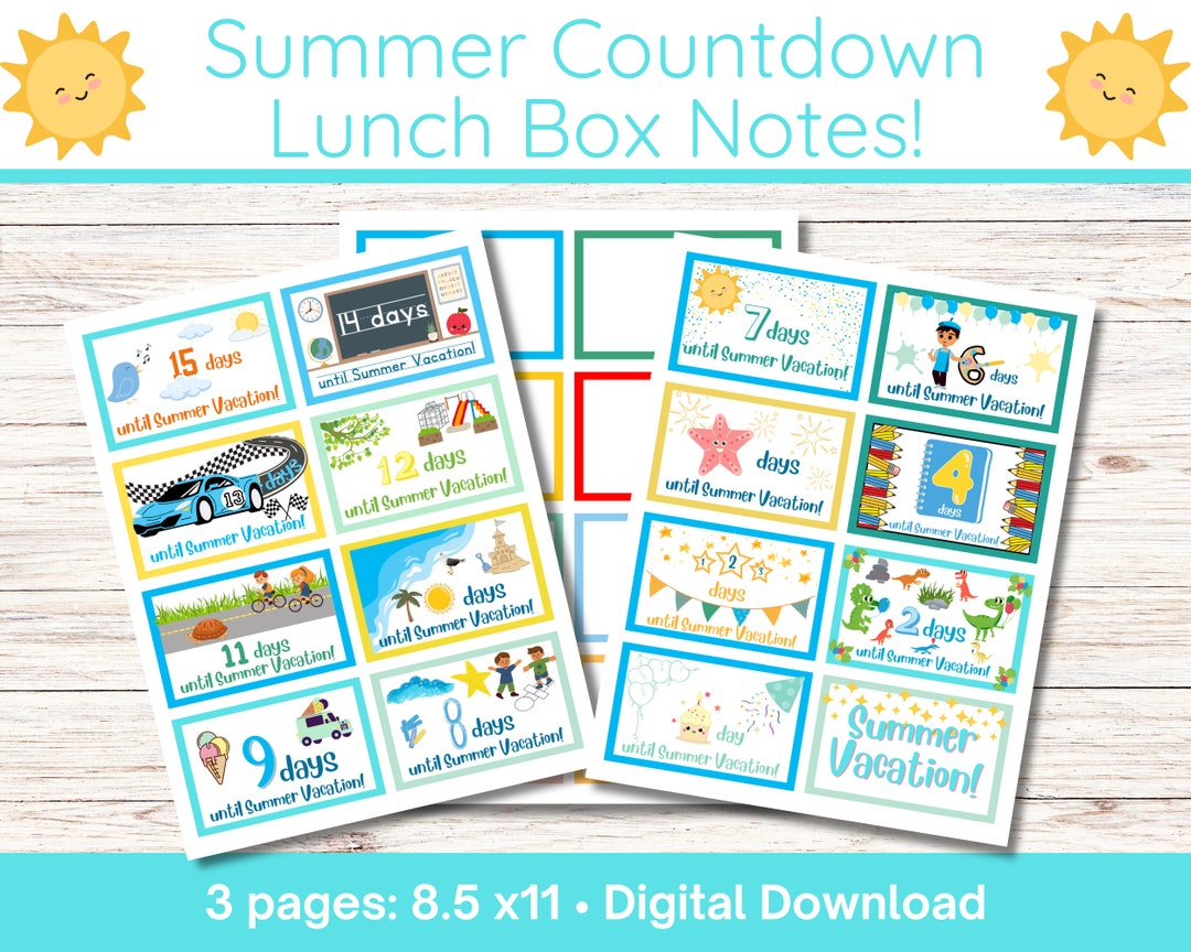 Summer Vacation Countdown Lunch Box Notes Printable Lunch Box Notes ...