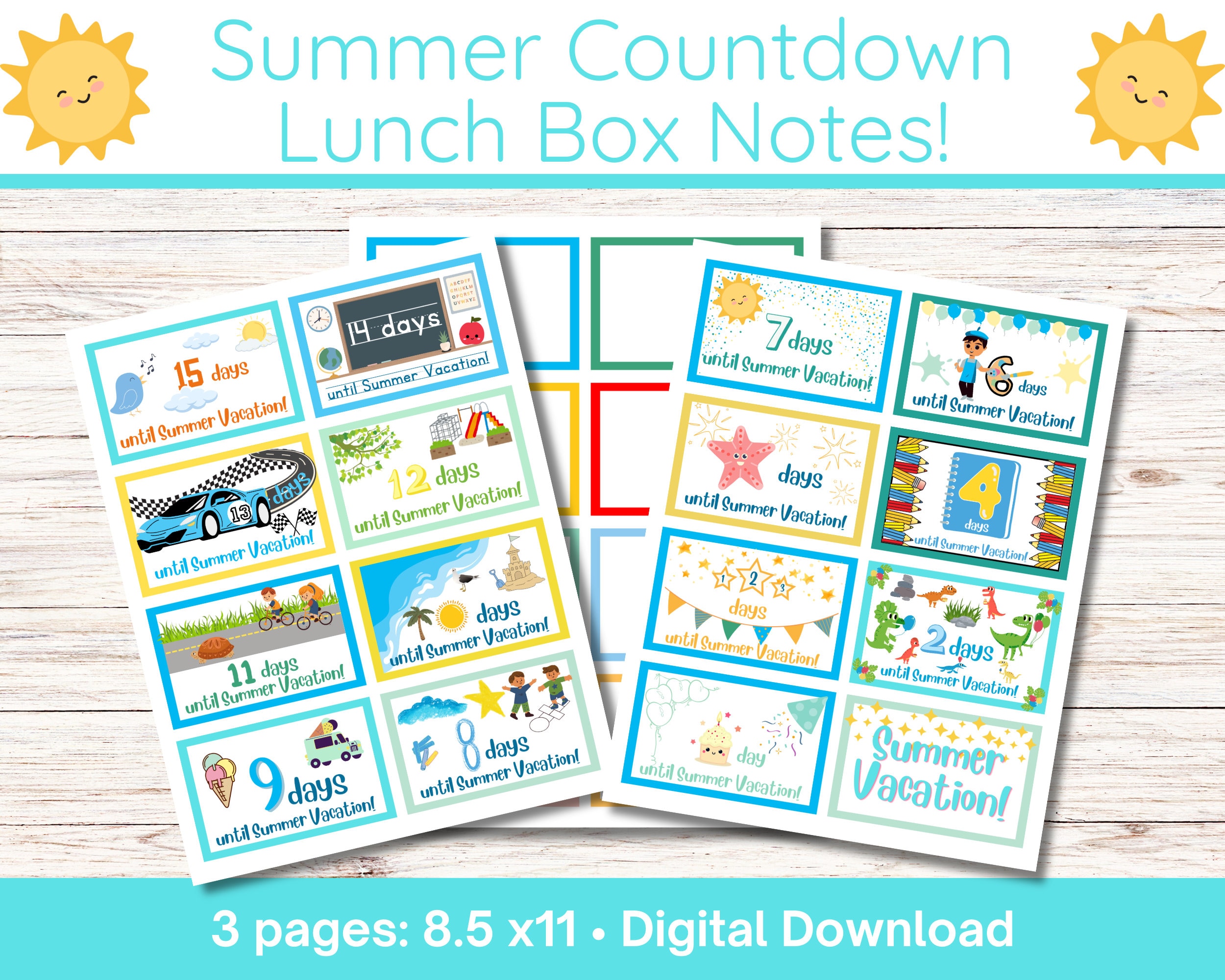 Summer Vacation Countdown Lunch Box Notes Printable Lunch Box Notes ...