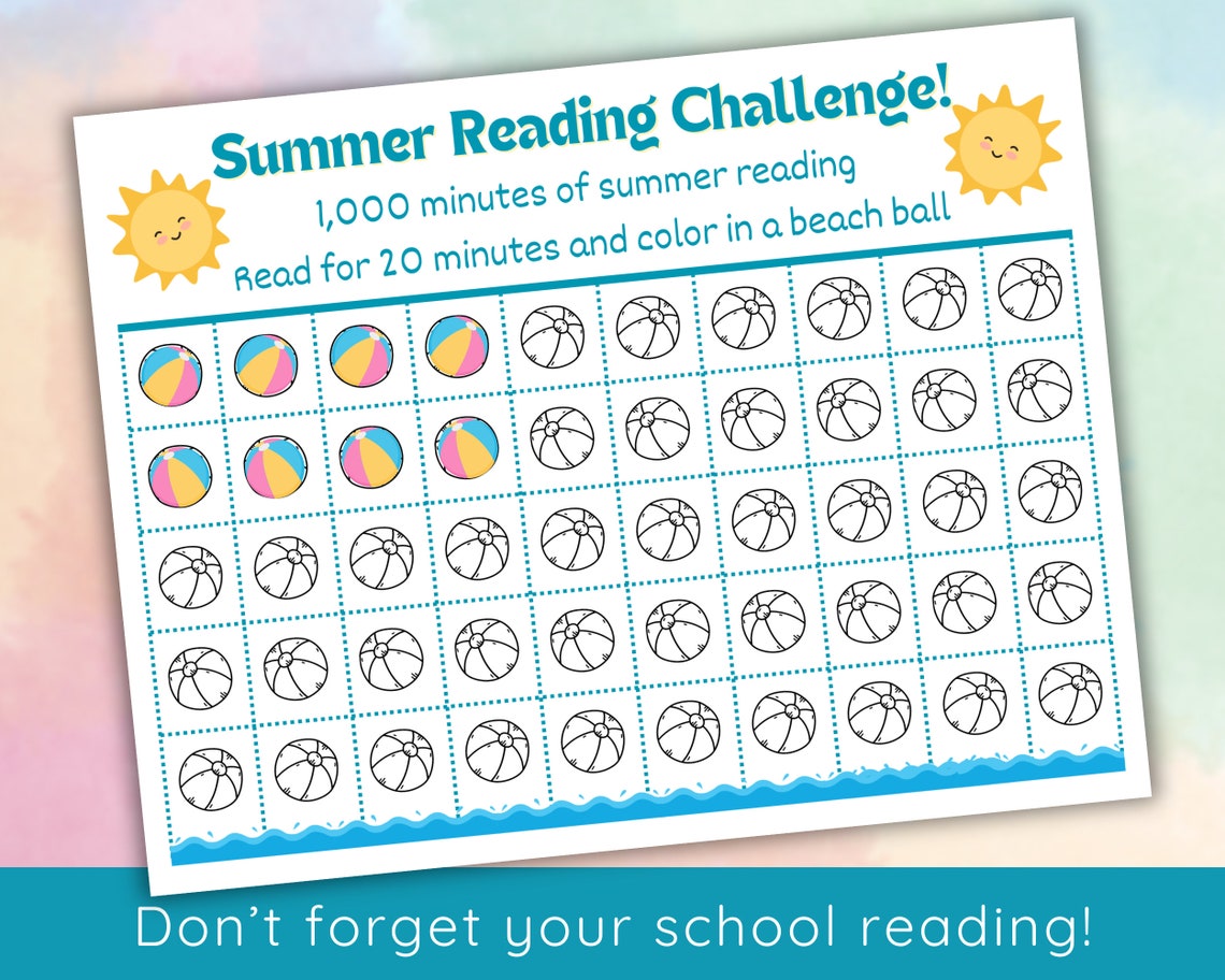 Printable Summer Reading Challenge, Minute Reading Log, Summer Reading ...