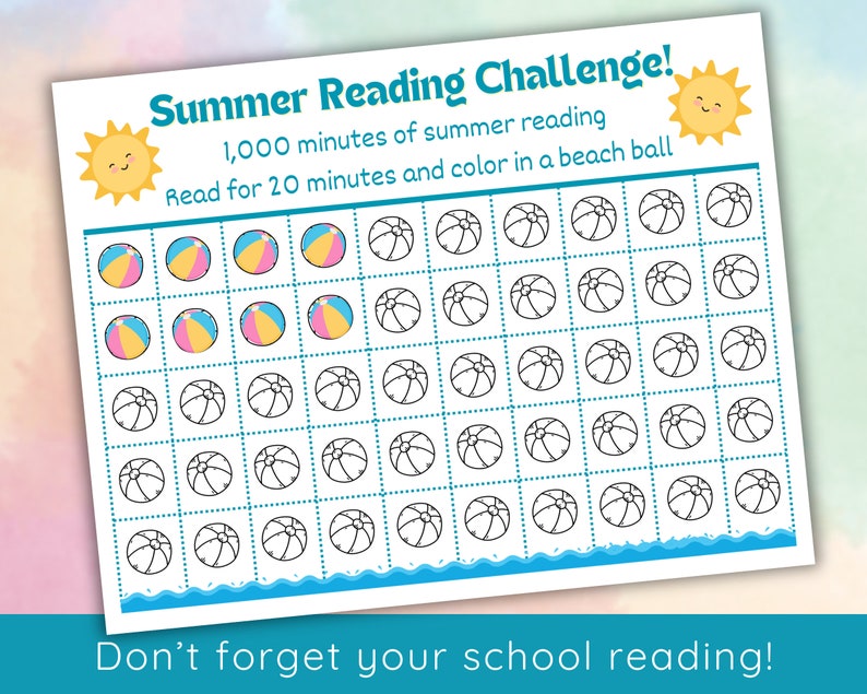 Printable Summer Reading Challenge, Minute Reading Log, Summer Reading ...