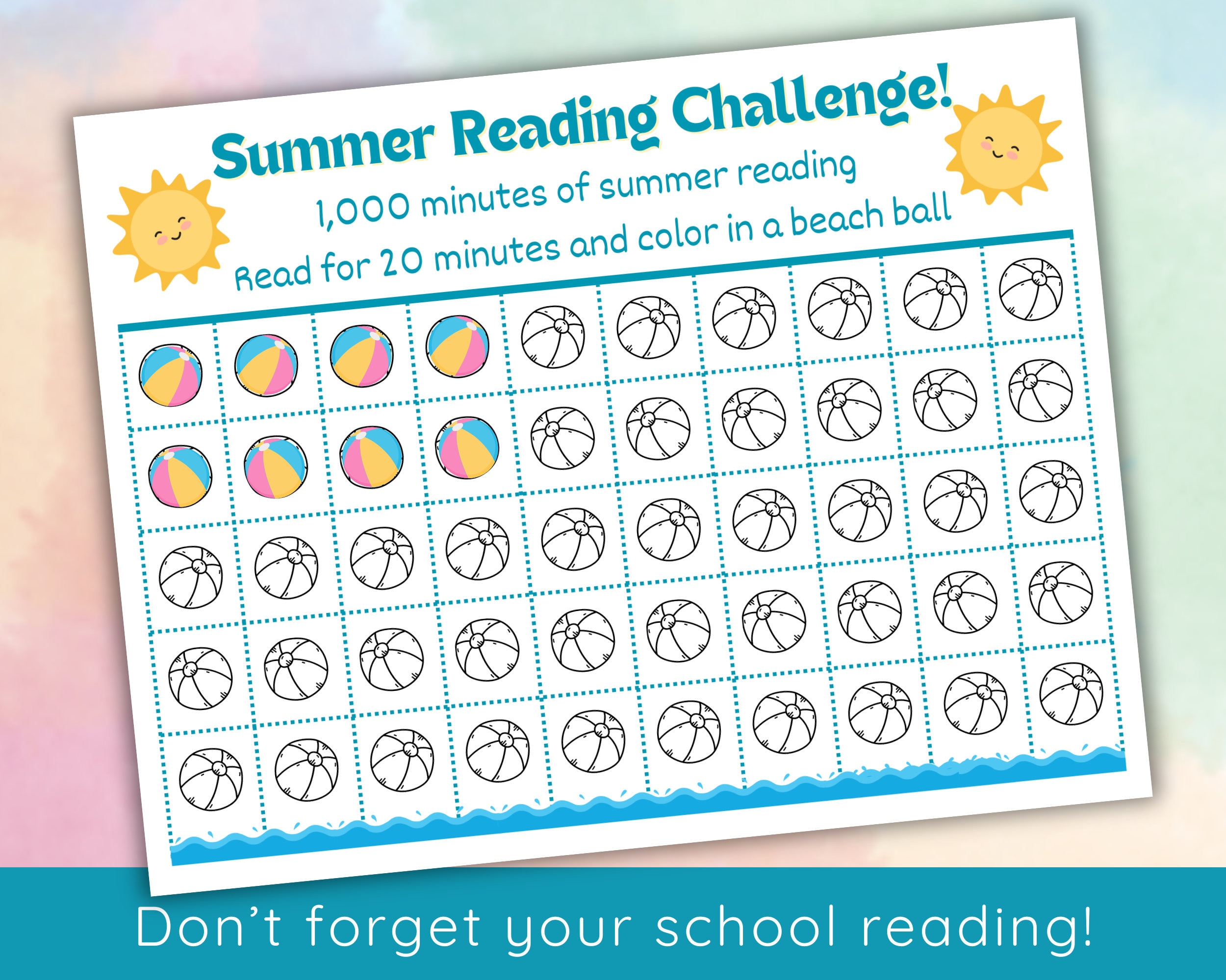 Printable Summer Reading Challenge, Minute Reading Log, Summer Reading ...