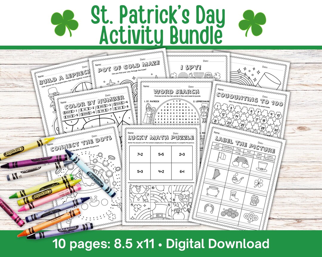 St. Patrick's Day Coloring and Learning Activity Pack for Kids, St ...
