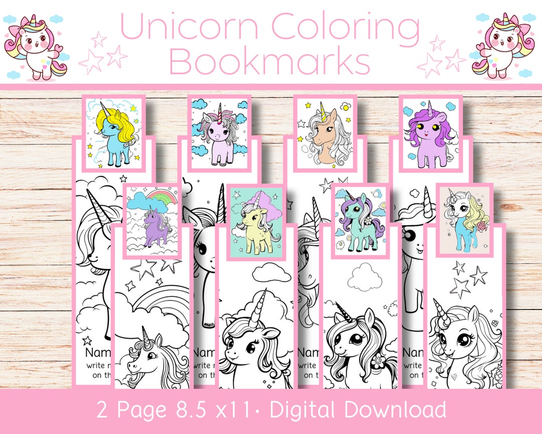 Printable Unicorn Coloring Bookmarks Unicorn Bookmarks Party Favors - Etsy