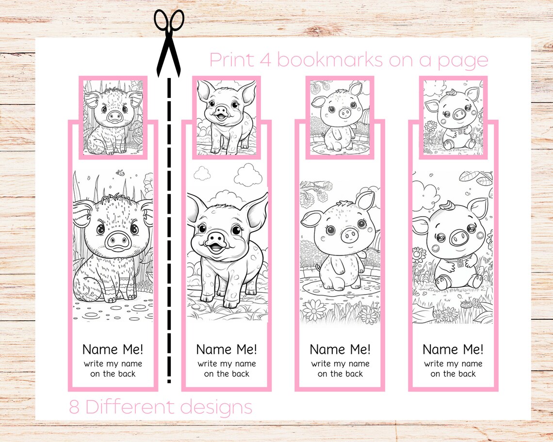 Printable Pig Coloring Bookmarks Pig Bookmarks Party Favors - Etsy
