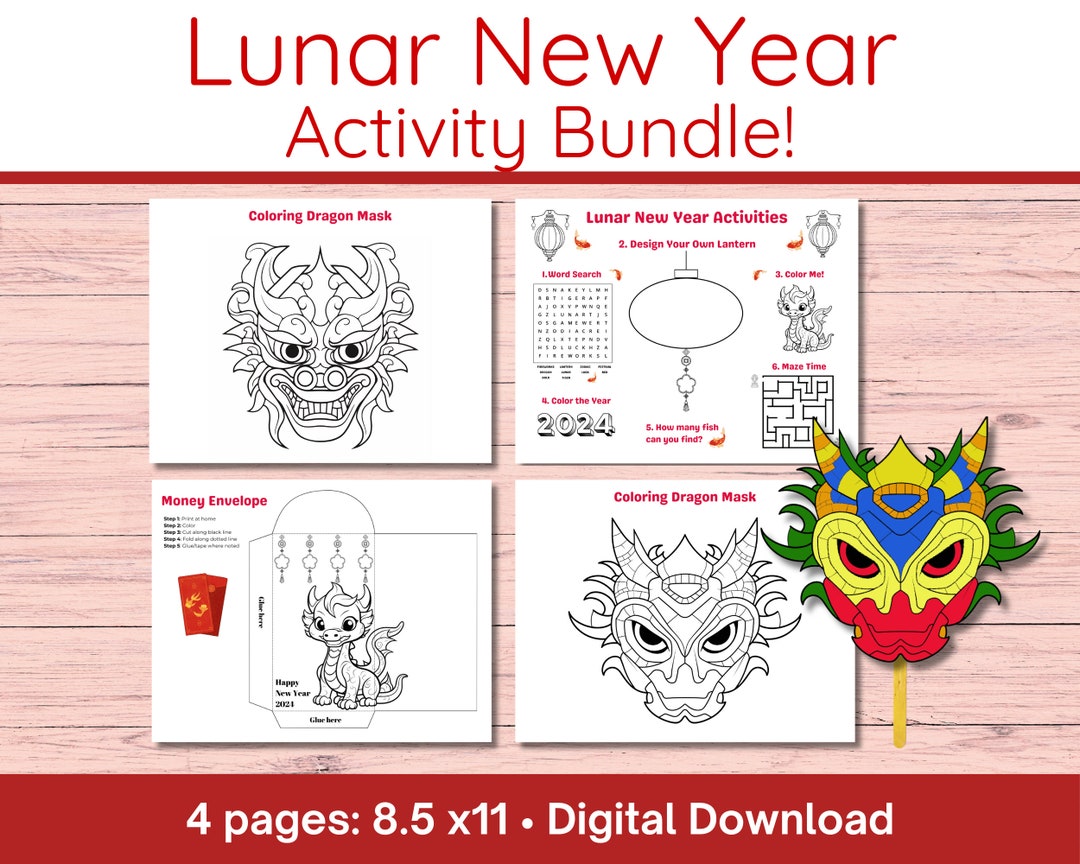 2024 Lunar New Year Activity Bundle, Dragon Face Mask, Money Envelope ...