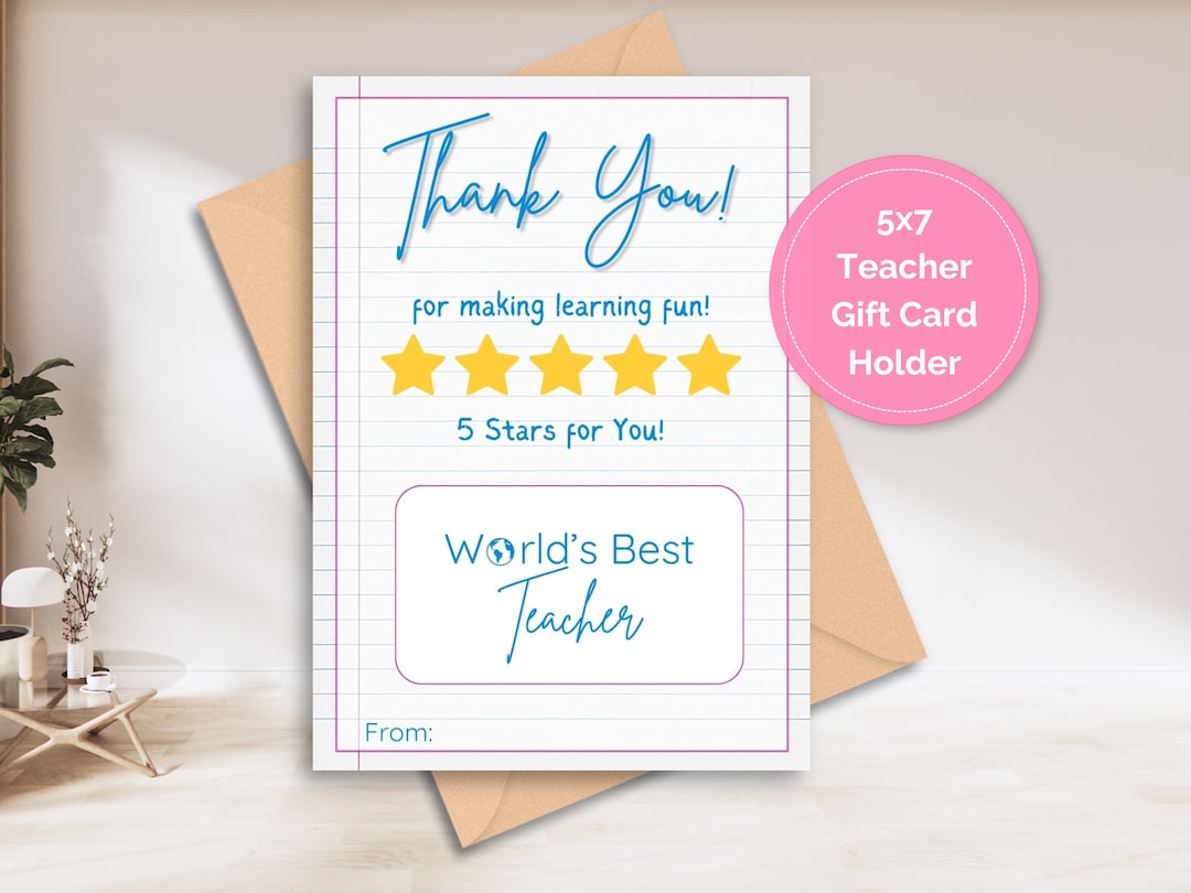 Teacher Gift Card Holder Printable Gift Card Holder Thank You Teacher ...