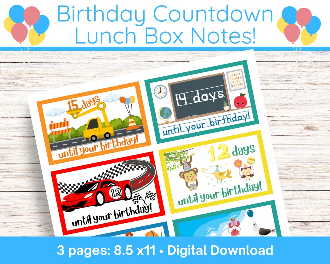 Birthday Countdown Lunch Box Notes Printable Birthday Lunch - Etsy