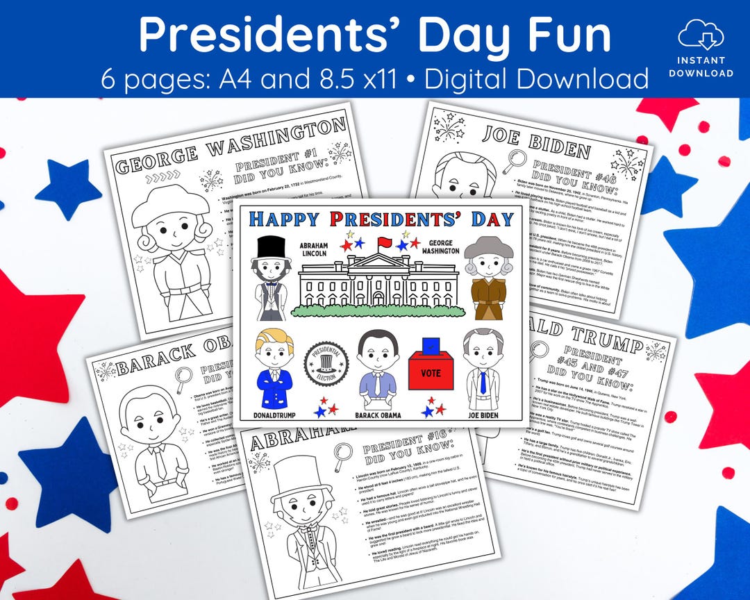 Presidents' Day Coloring and Learning Activity Pack for Kids, Fun and ...