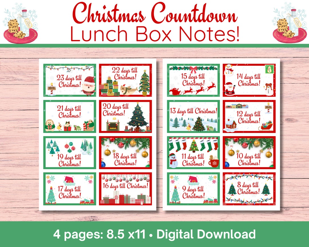 Christmas Countdown Lunch Box Notes Printable Christmas Lunch Box Notes ...