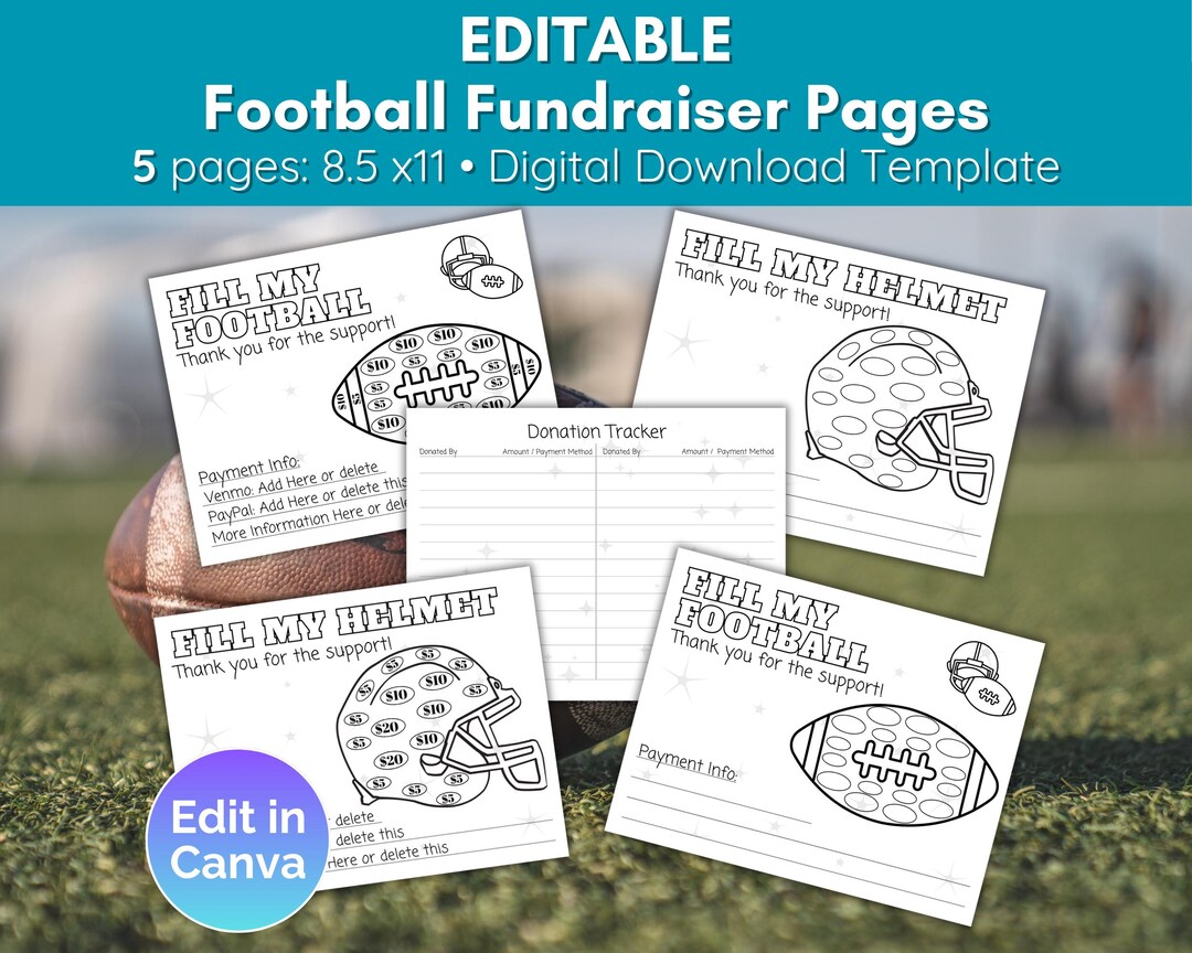 Editable Football Fundraiser Forms, Football Fundraiser Pages, Football ...