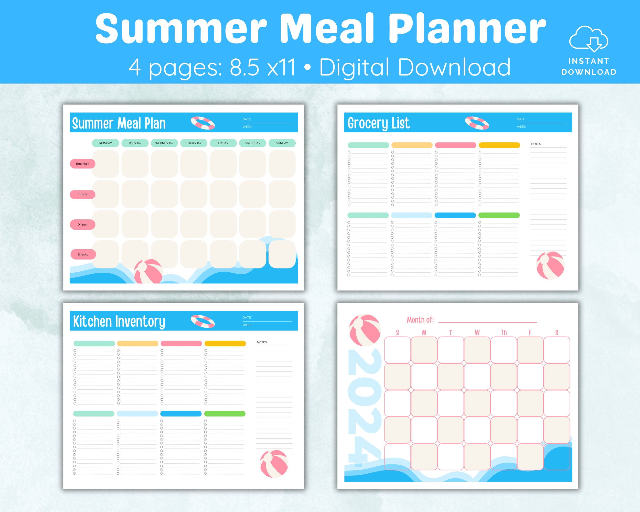 Printable Summer Meal Planner, Meal Plan, Organized Meal Planning - Etsy