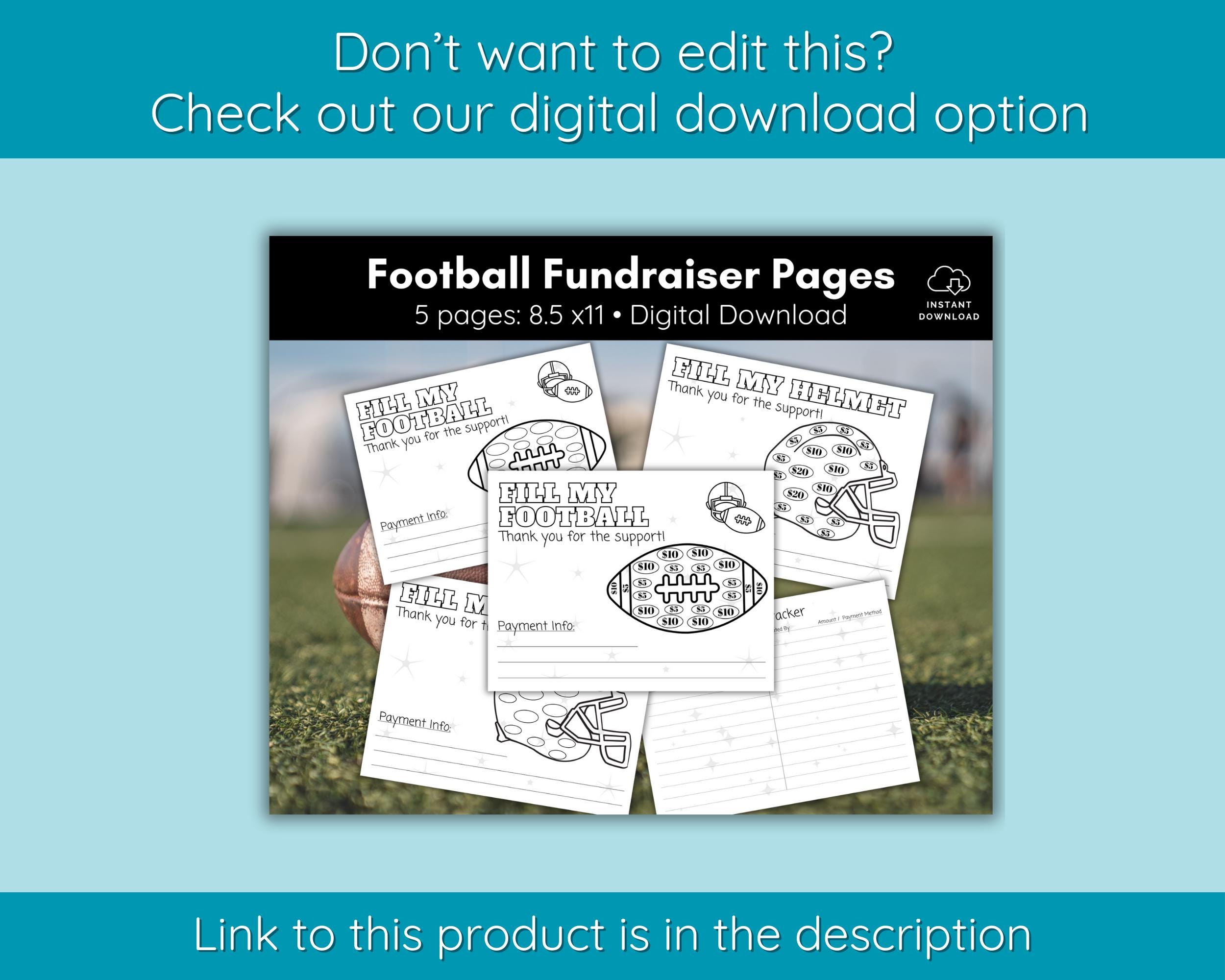 Editable Football Fundraiser Forms, Football Fundraiser Pages, Football ...