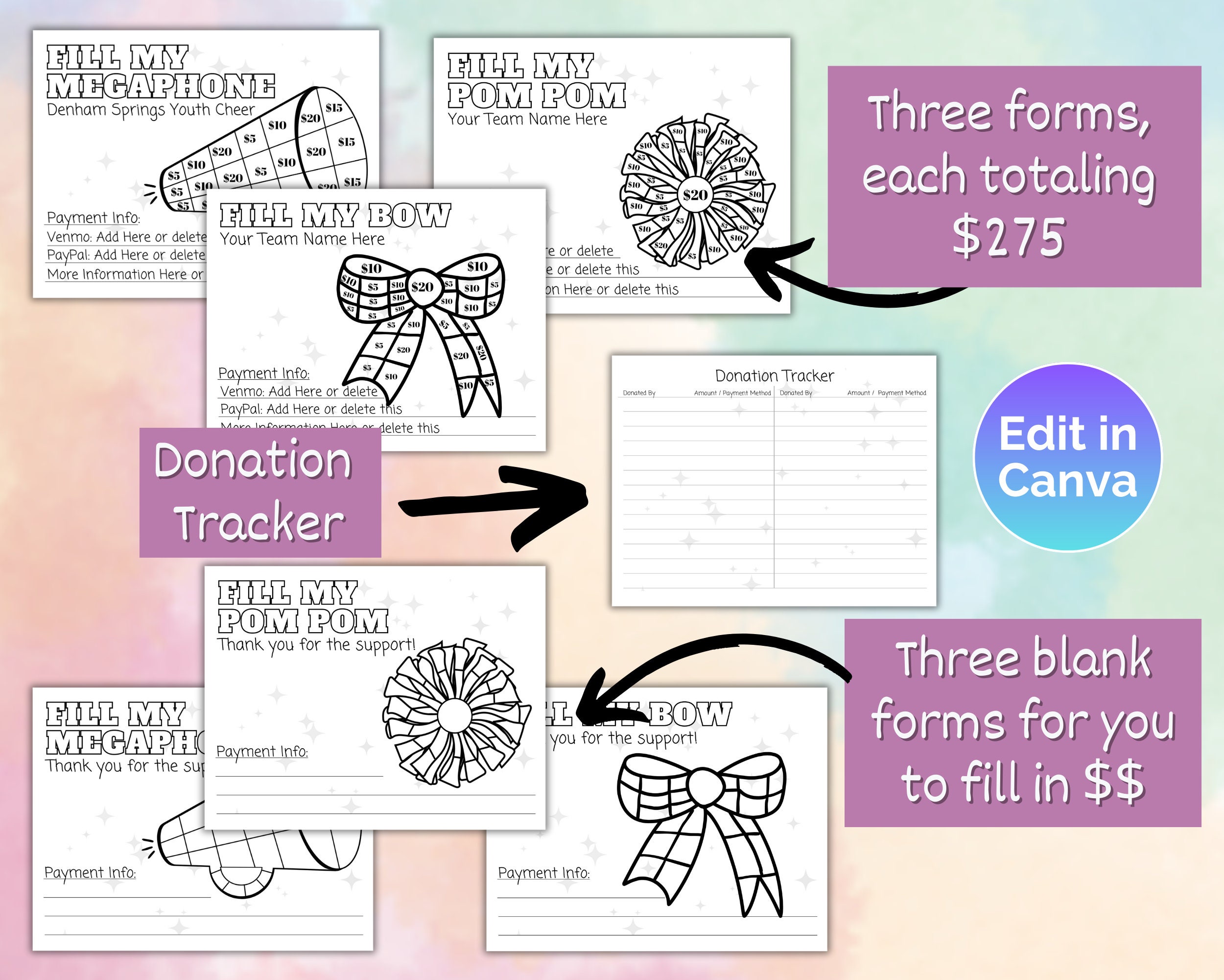Editable Printable Cheer Fundraiser Forms, Editable Cheerleading ...