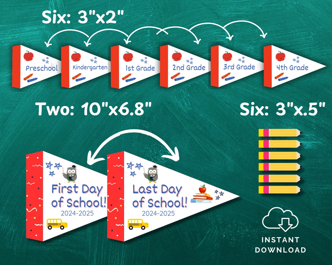 Printable First Day of School Flag, Back to School Pennant Flag, School ...