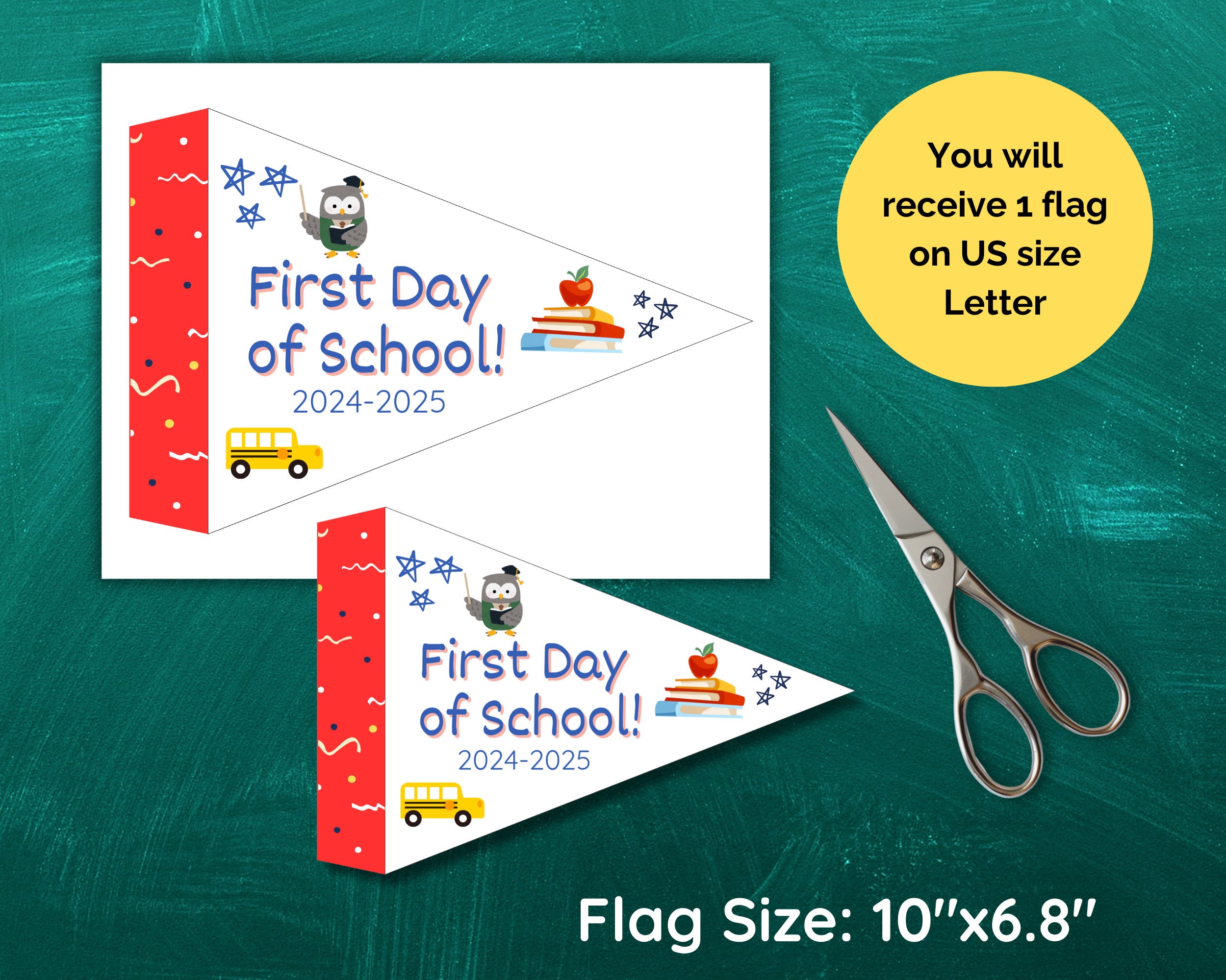 Printable First Day of School Flag, Back to School Pennant Flag, School ...