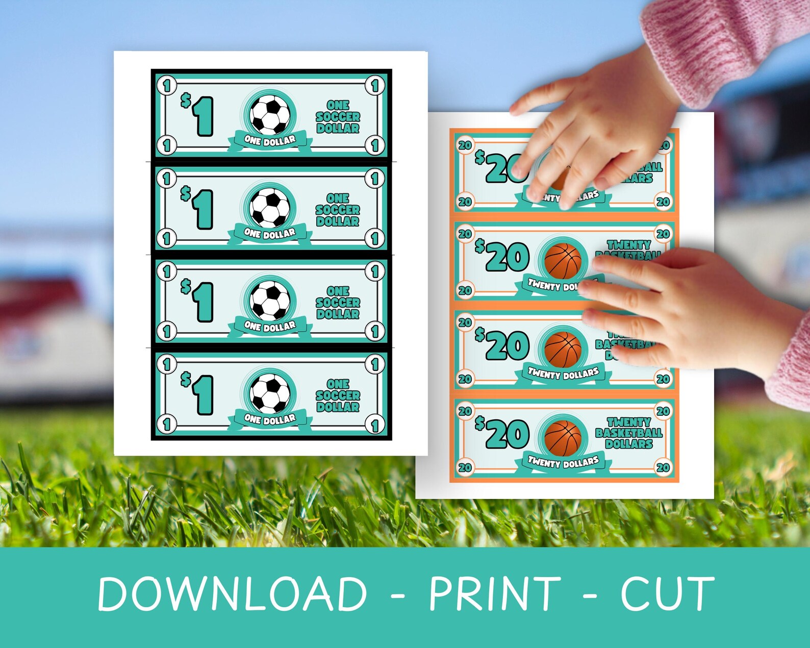 Printable Kids Sports Play Money, Pretend Money, Classroom Money, Kids ...