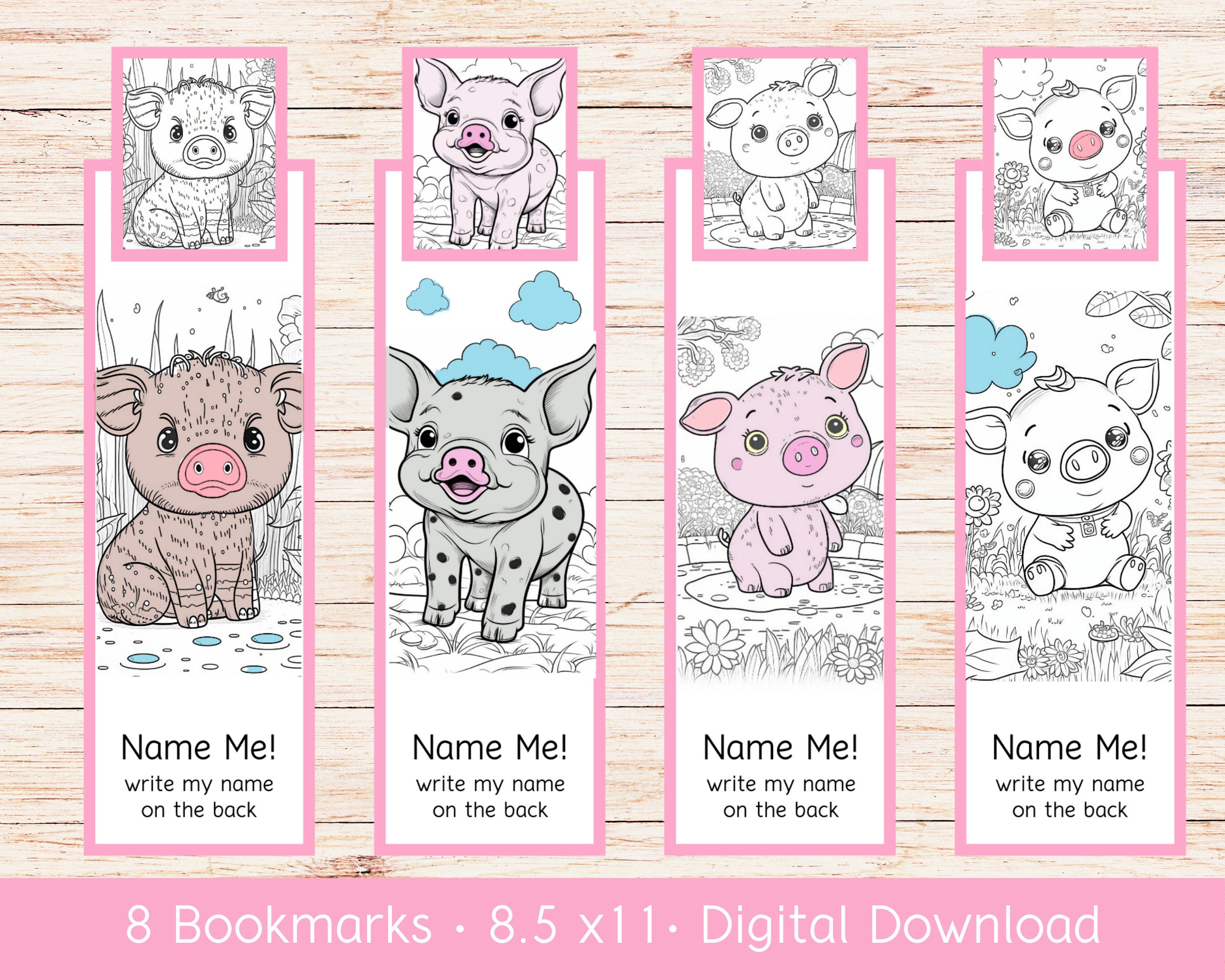 Printable Pig Coloring Bookmarks Pig Bookmarks Party Favors - Etsy