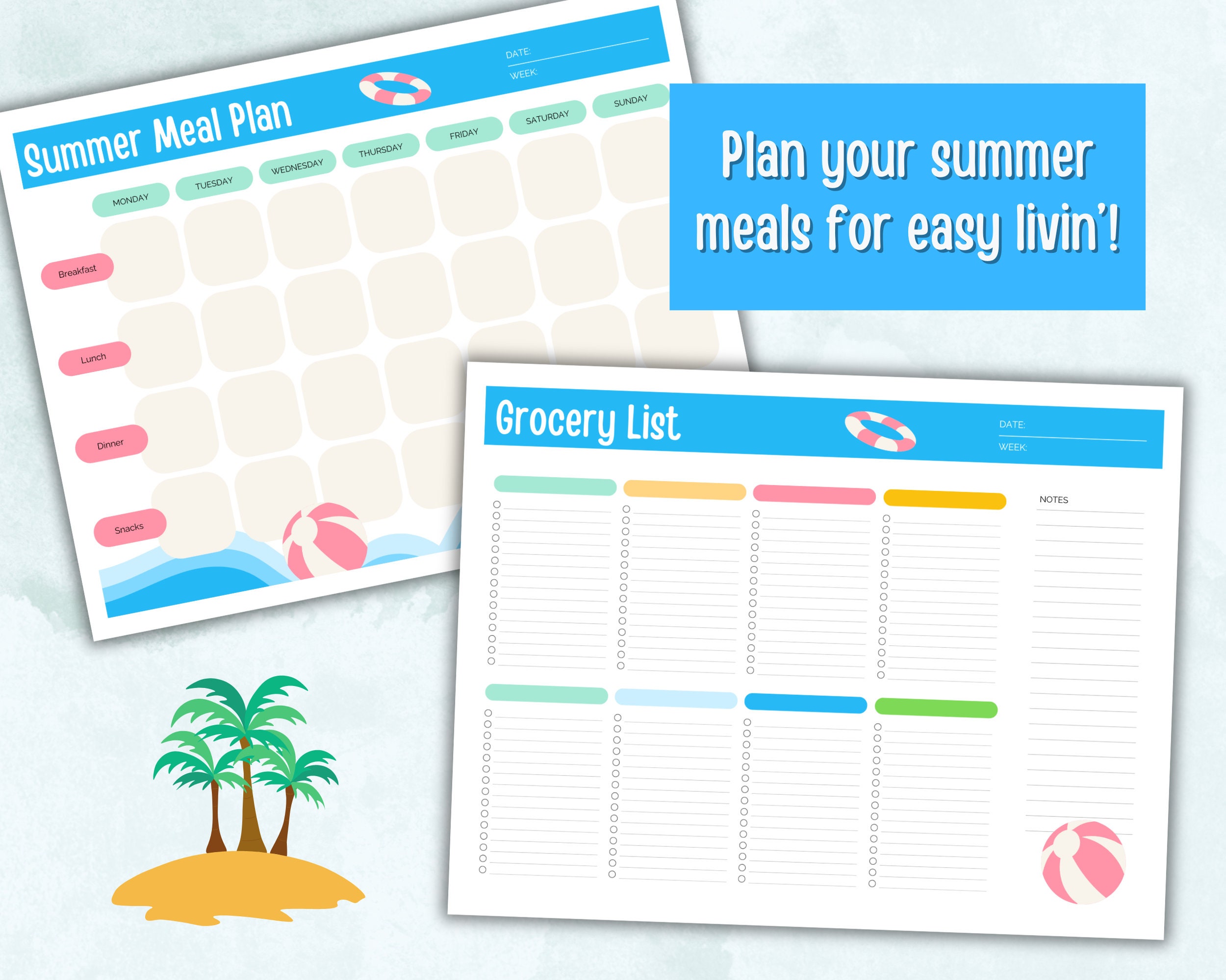 Printable Summer Meal Planner, Meal Plan, Organized Meal Planning - Etsy