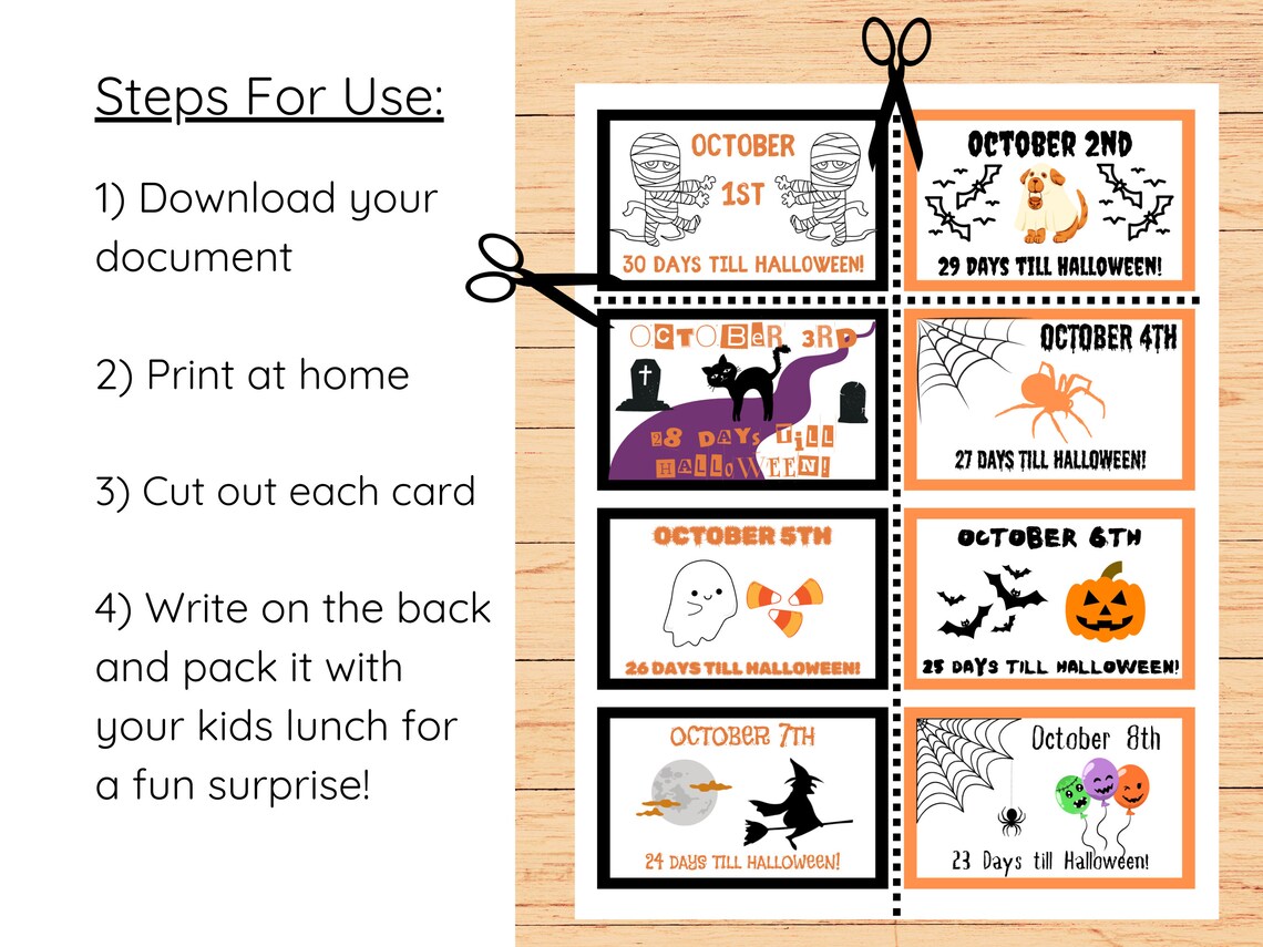 Halloween Countdown Lunch Box Notes Printable Halloween Lunch Box Notes ...