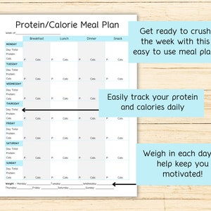 Printable Protein and Calorie Meal Plan, Grocery List - Etsy