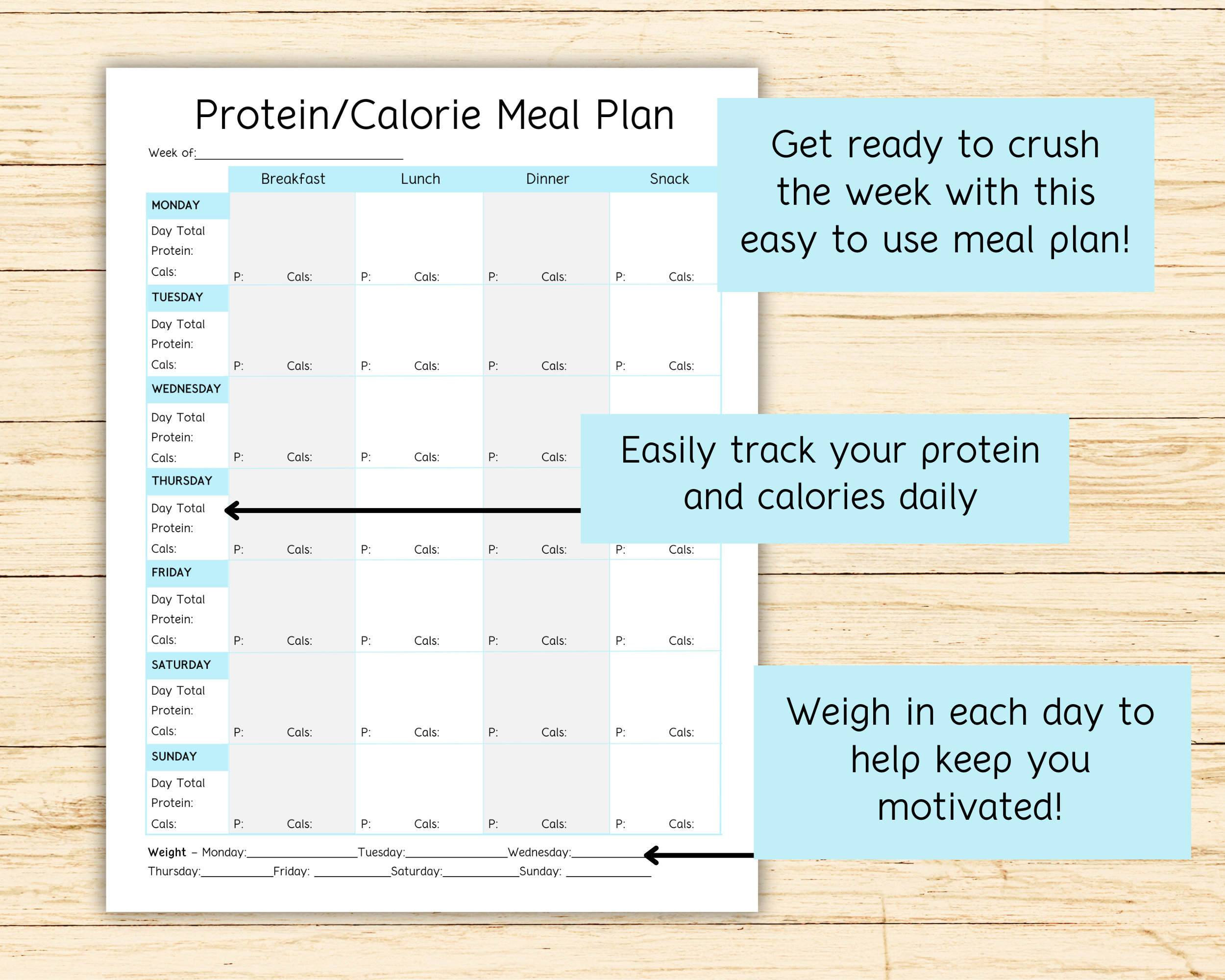 Printable Protein and Calorie Meal Plan, Grocery List - Etsy