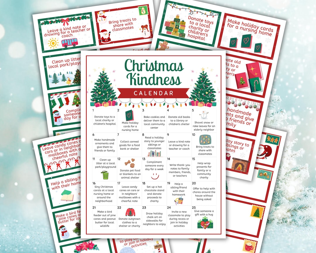 Christmas Kindness Calendar, Christmas Kindness Cards, Advent ...