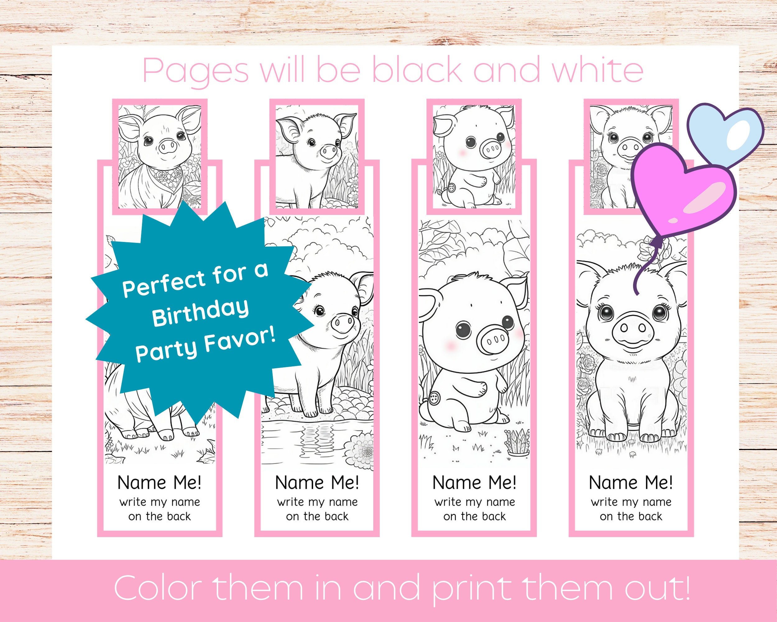 Printable Pig Coloring Bookmarks Pig Bookmarks Party Favors - Etsy