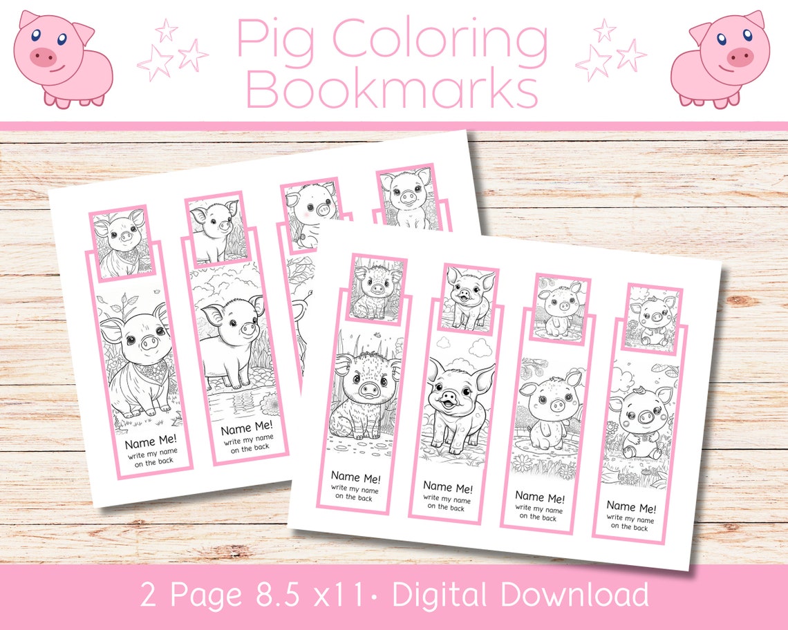 Printable Pig Coloring Bookmarks Pig Bookmarks Party Favors - Etsy