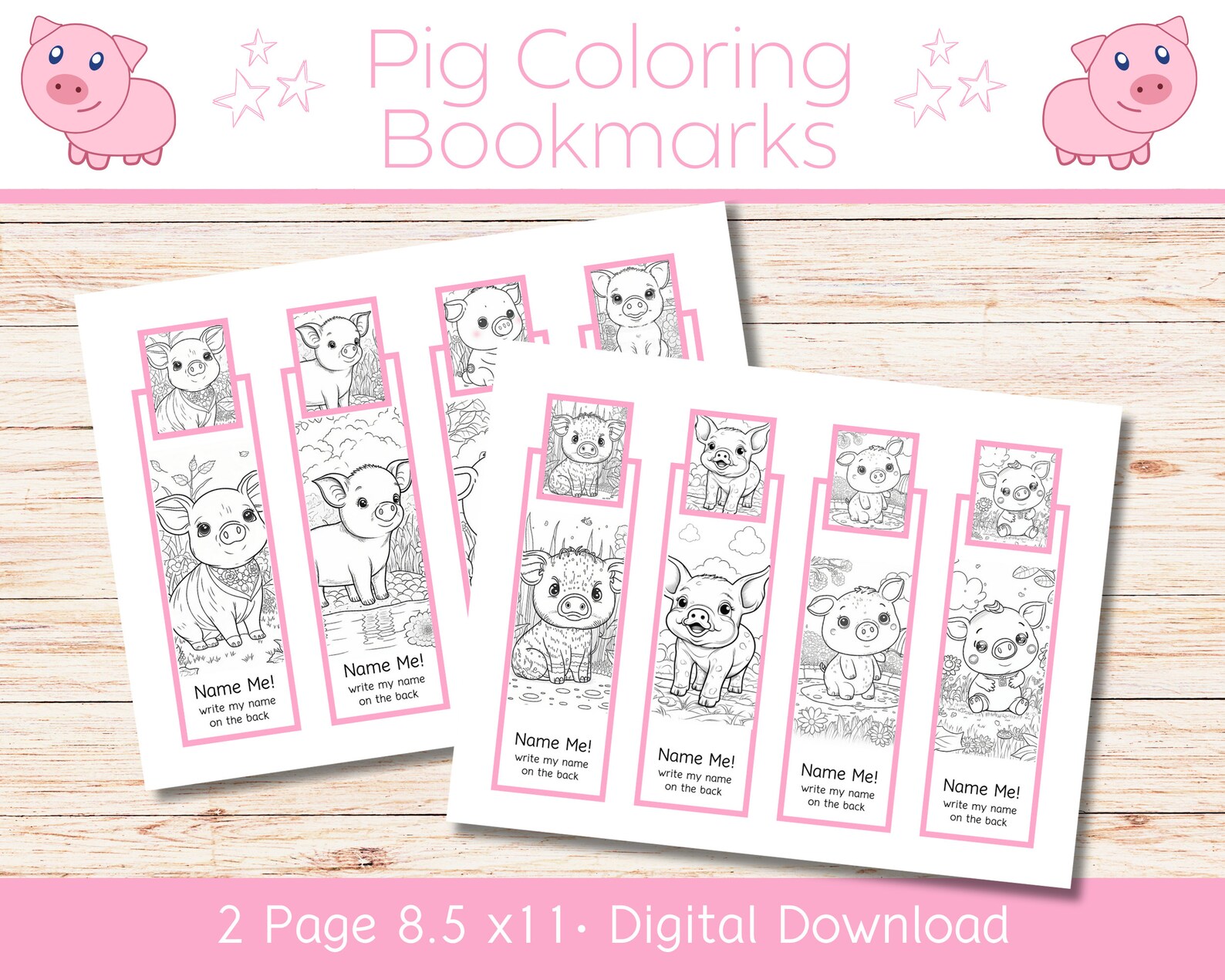Printable Pig Coloring Bookmarks Pig Bookmarks Party Favors - Etsy