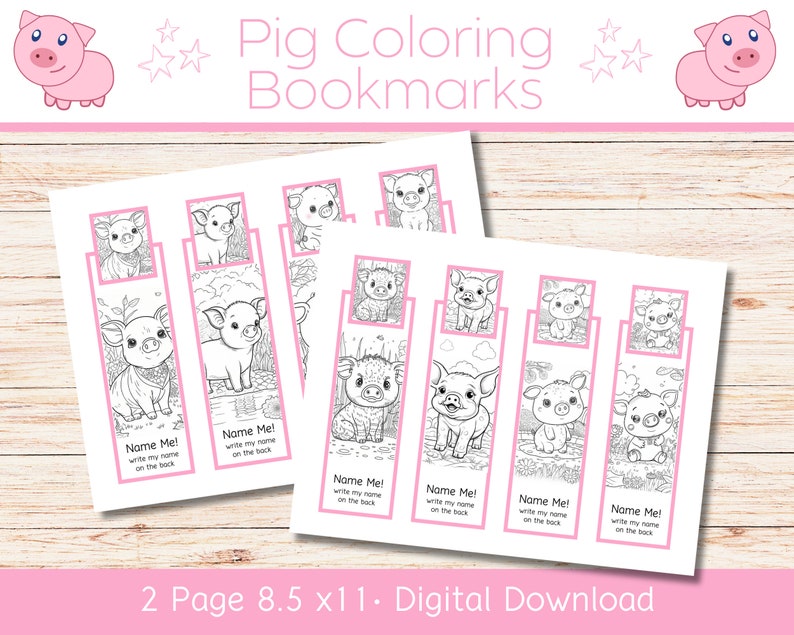 Printable Pig Coloring Bookmarks Pig Bookmarks Party Favors - Etsy