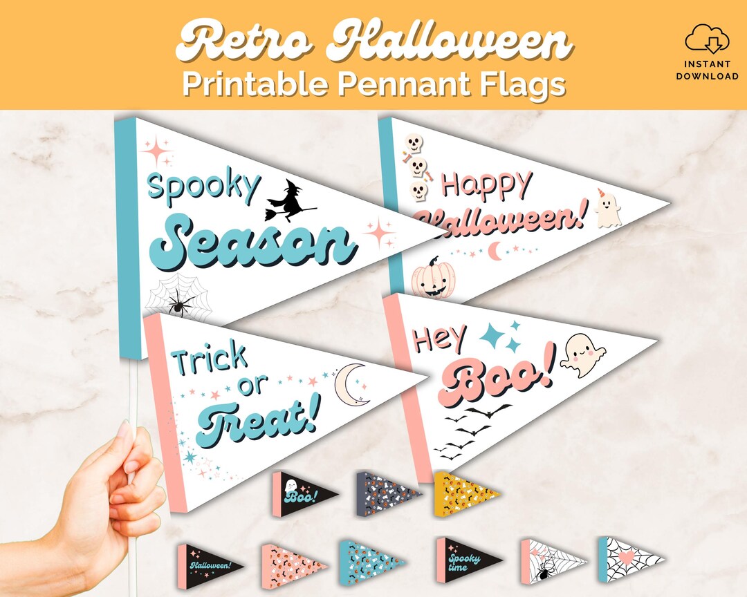 Printable Retro Halloween Flags, Retro Halloween Decoration Flags ...