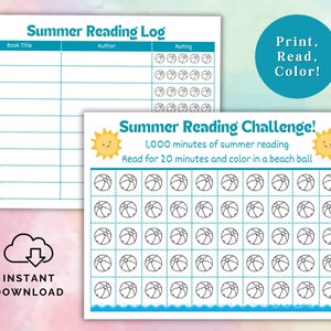 Printable Summer Reading Challenge, Minute Reading Log, Summer Reading ...