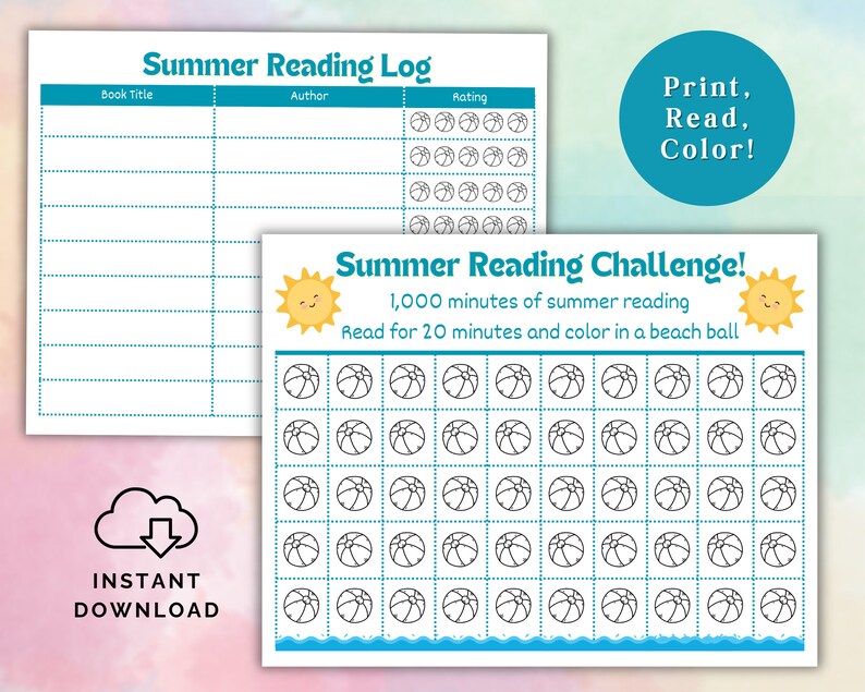 Printable Summer Reading Challenge, Minute Reading Log, Summer Reading ...
