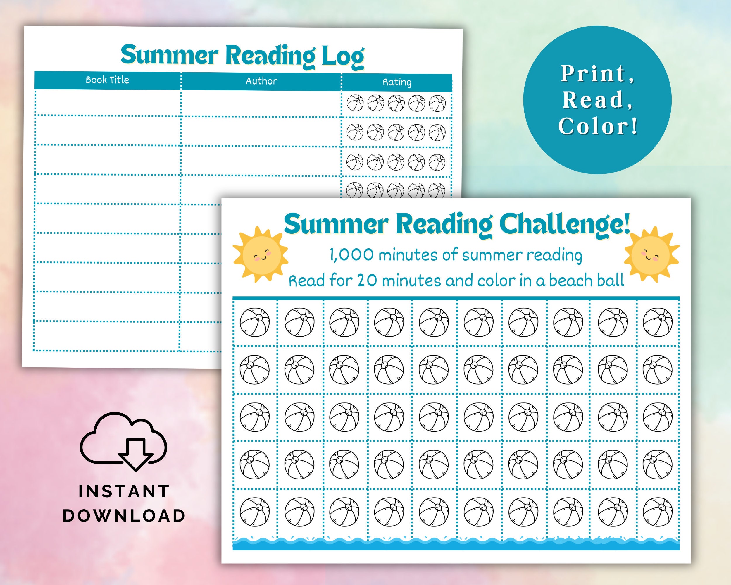 Printable Summer Reading Challenge, Minute Reading Log, Summer Reading ...