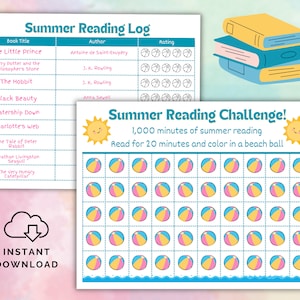 Printable Summer Reading Challenge, Minute Reading Log, Summer Reading ...