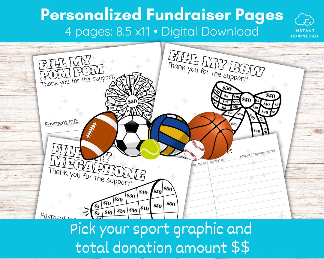 CUSTOM Printable Fundraiser Forms, Personalized Sport Fundraiser Forms ...