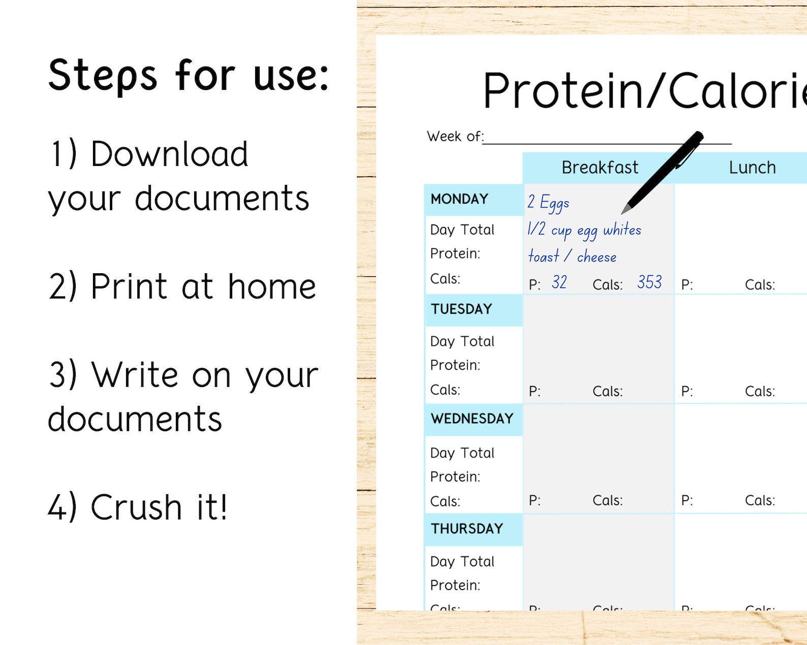 Printable Protein and Calorie Meal Plan, Grocery List - Etsy