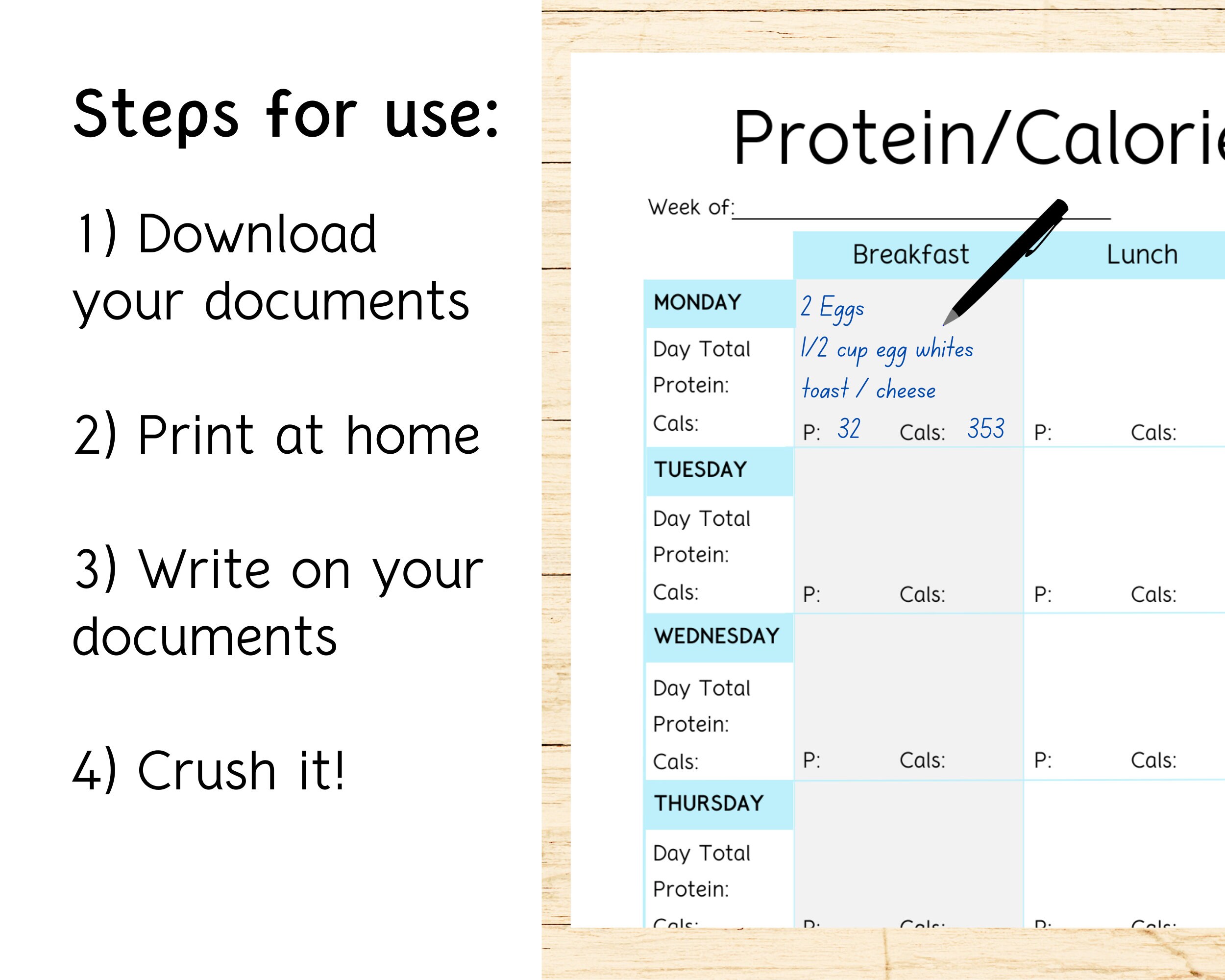 Printable Protein and Calorie Meal Plan, Grocery List - Etsy