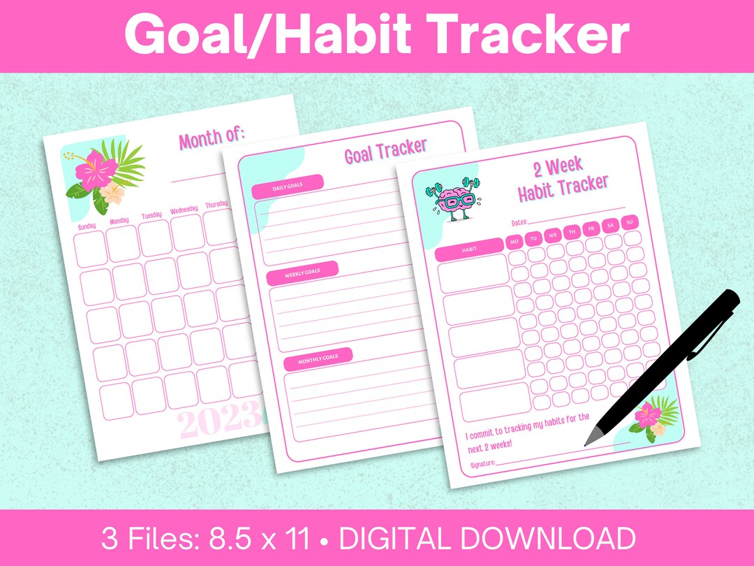 Printable Daily Goal Tracker Two Week Habit Tracker Monthly - Etsy