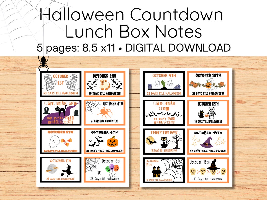 Halloween Countdown Lunch Box Notes Printable Halloween Lunch Box Notes ...