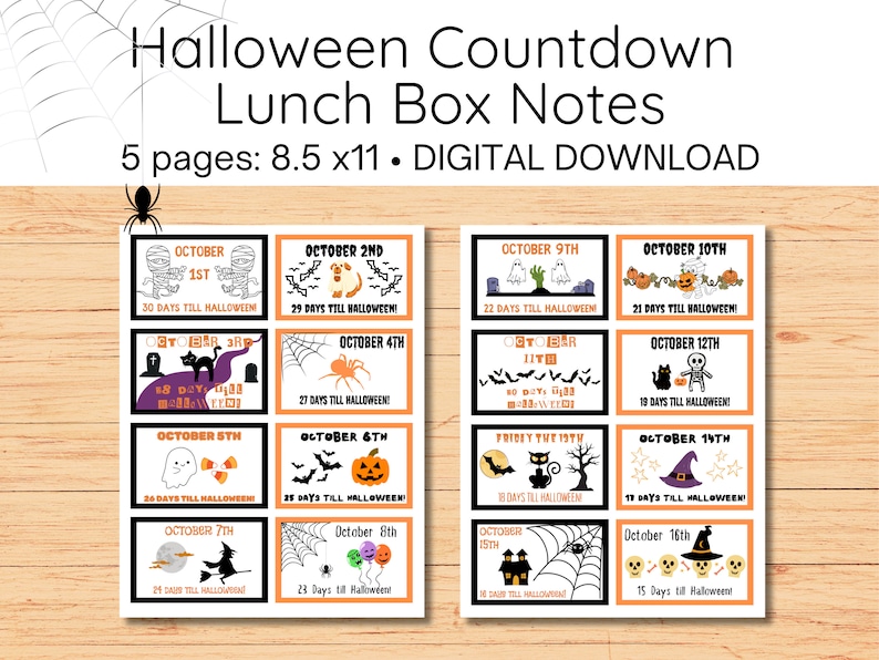 Halloween Countdown Lunch Box Notes Printable Halloween Lunch Box Notes ...