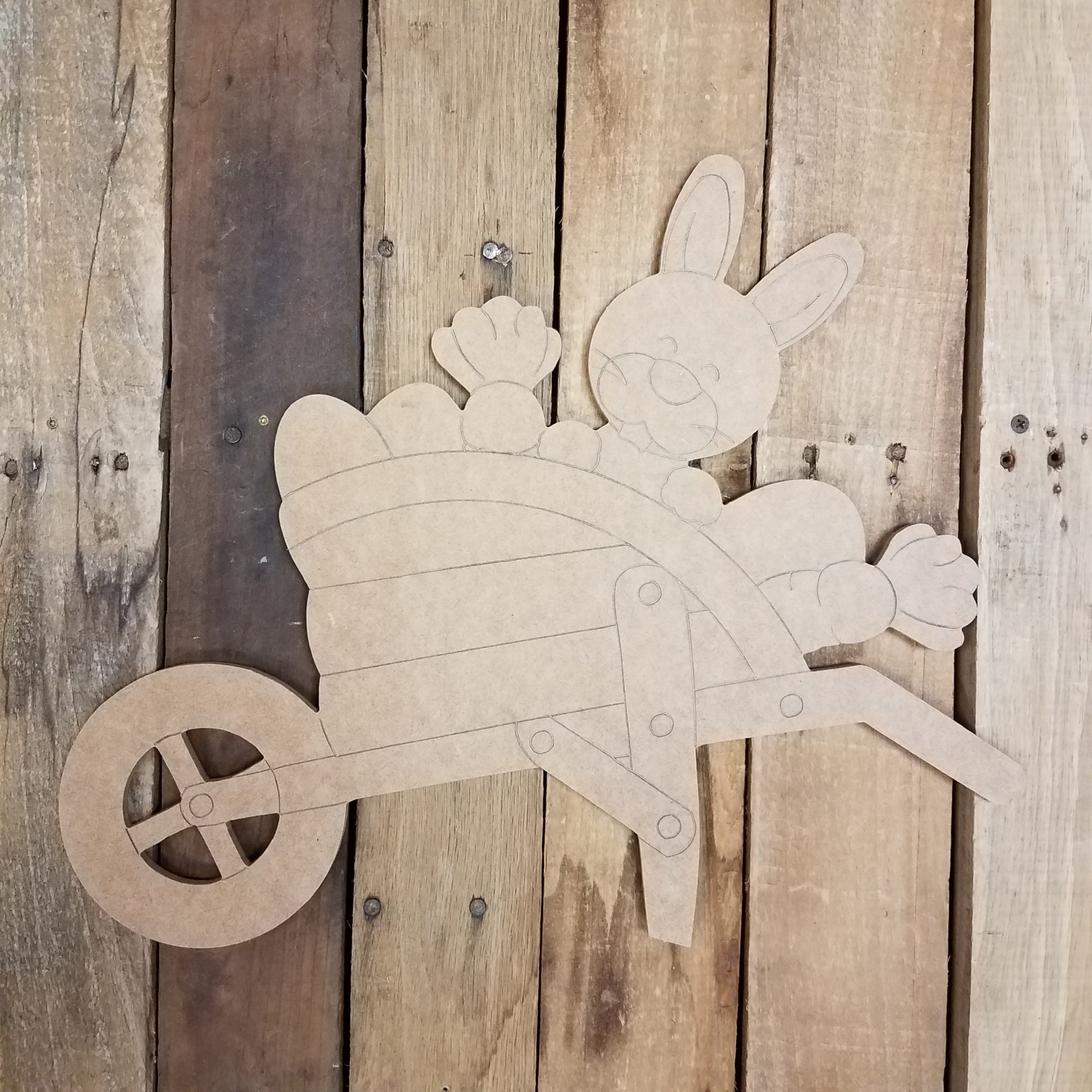Easter Bunny Wheelbarrow: Unfinished Wood Craft, Paint by Line - Etsy