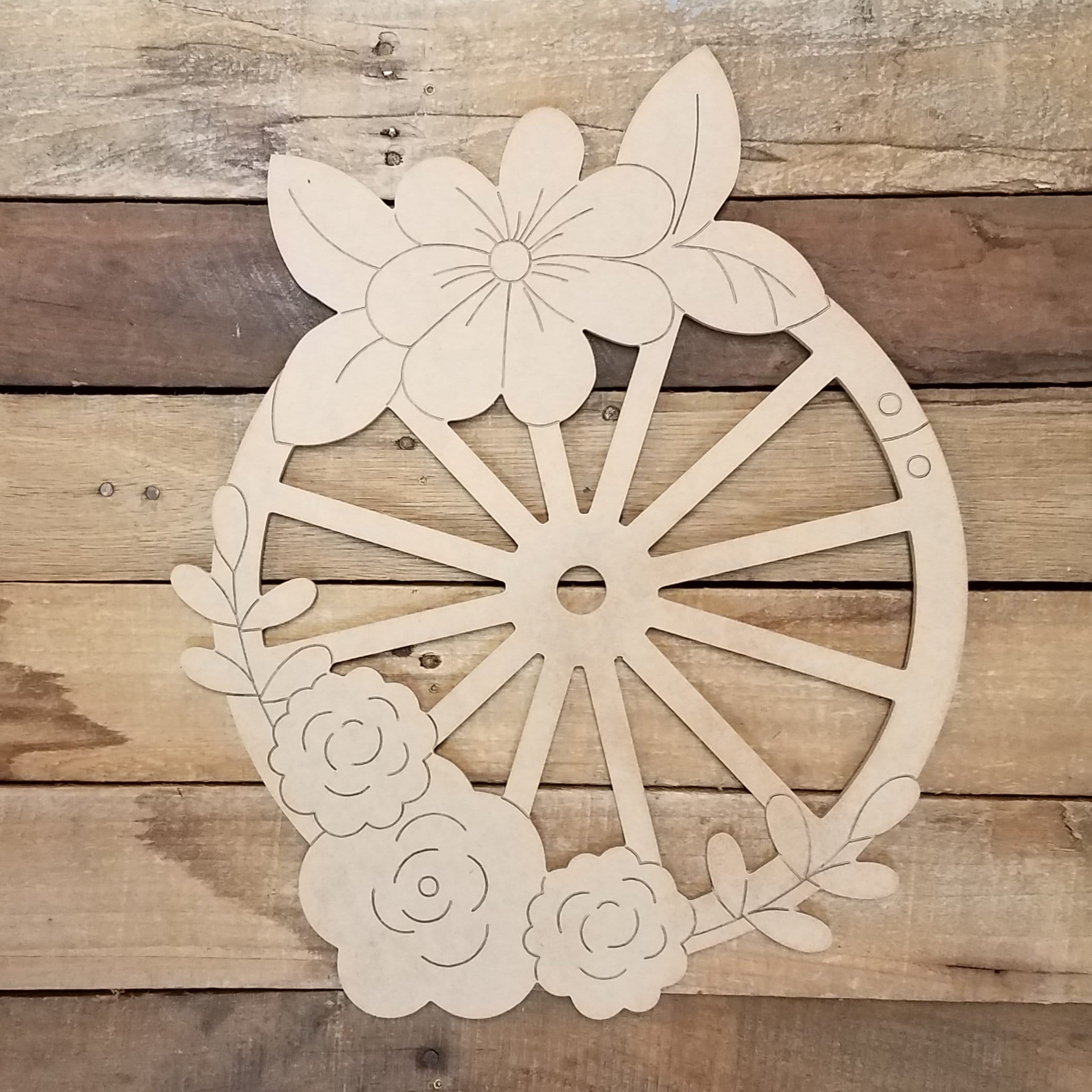 Wagon Wheel With Flowers Cutout Unfinished Floral Western | Etsy