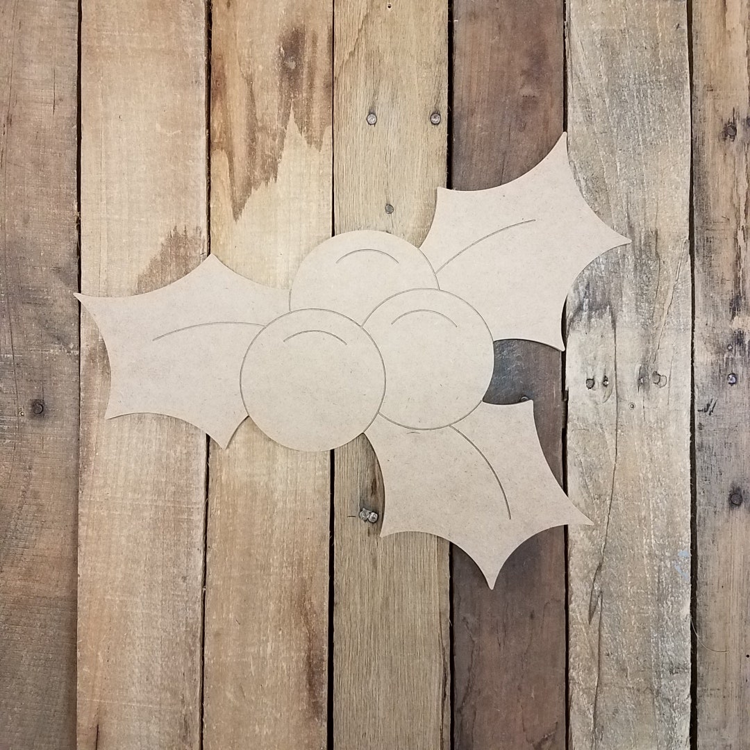 DIY Holly Berry Wood Cutout: Unfinished Christmas Wall Decor - Etsy