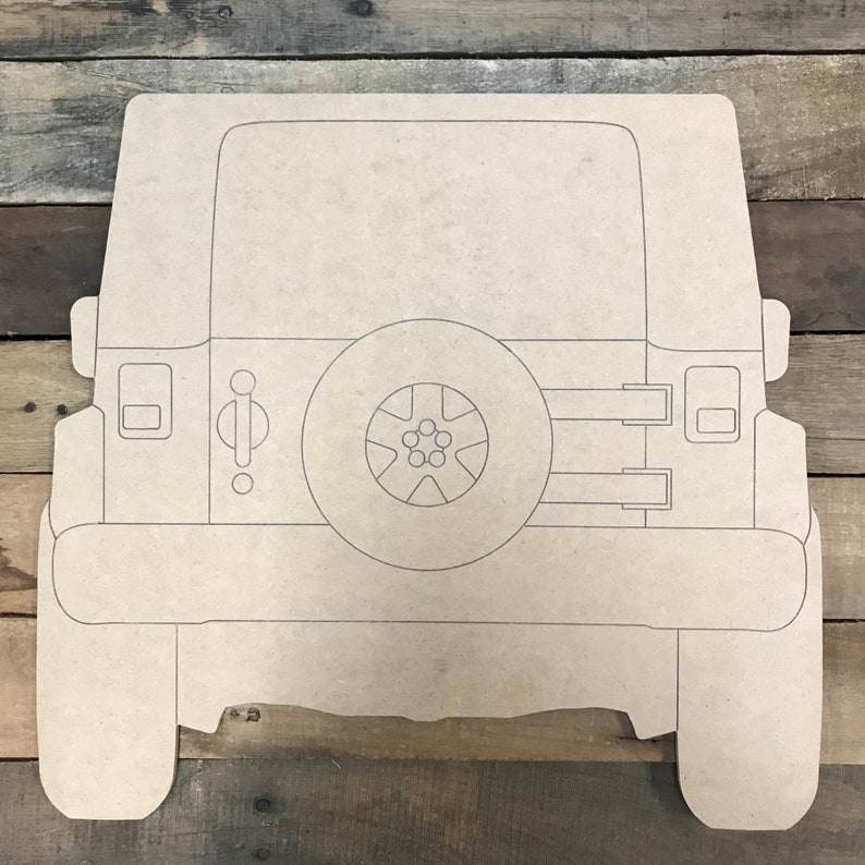 Back of Jeep Wood Cutout, Sport Vehicle Jeep Rear Profile Unfinished ...