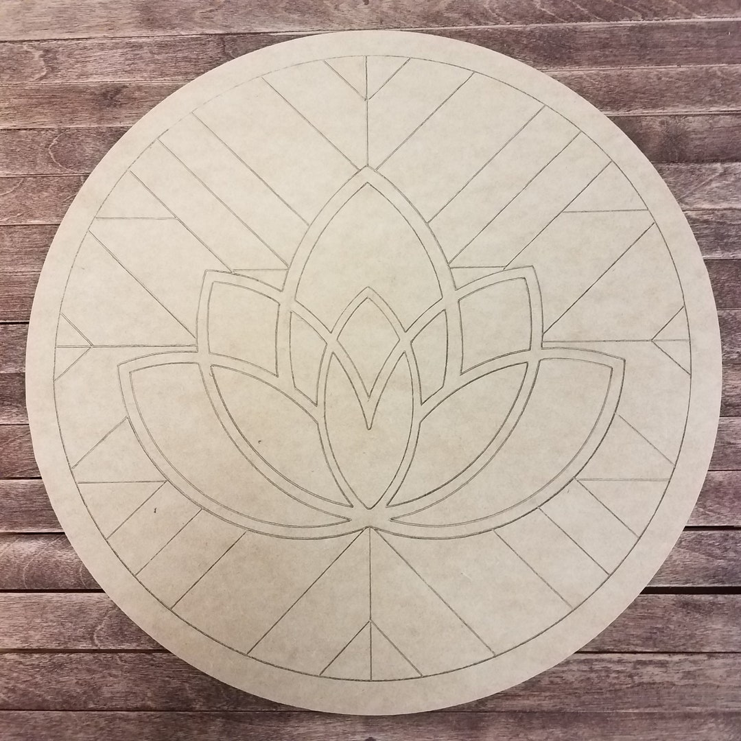 Lotus Engraved Wooden Craft: Boho Paintable Art Design - Etsy