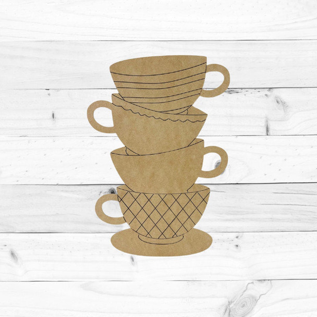 Teacups Stacked, Cartoon Shape, Paint by Line MDF Wooden Craft ...