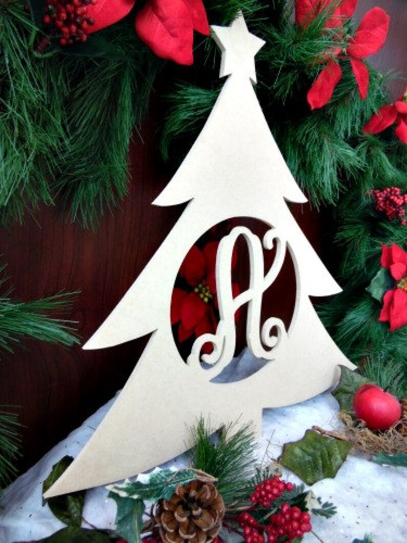 Small Monogram Wooden Letter Christmas Tree Framed Monogram | Etsy