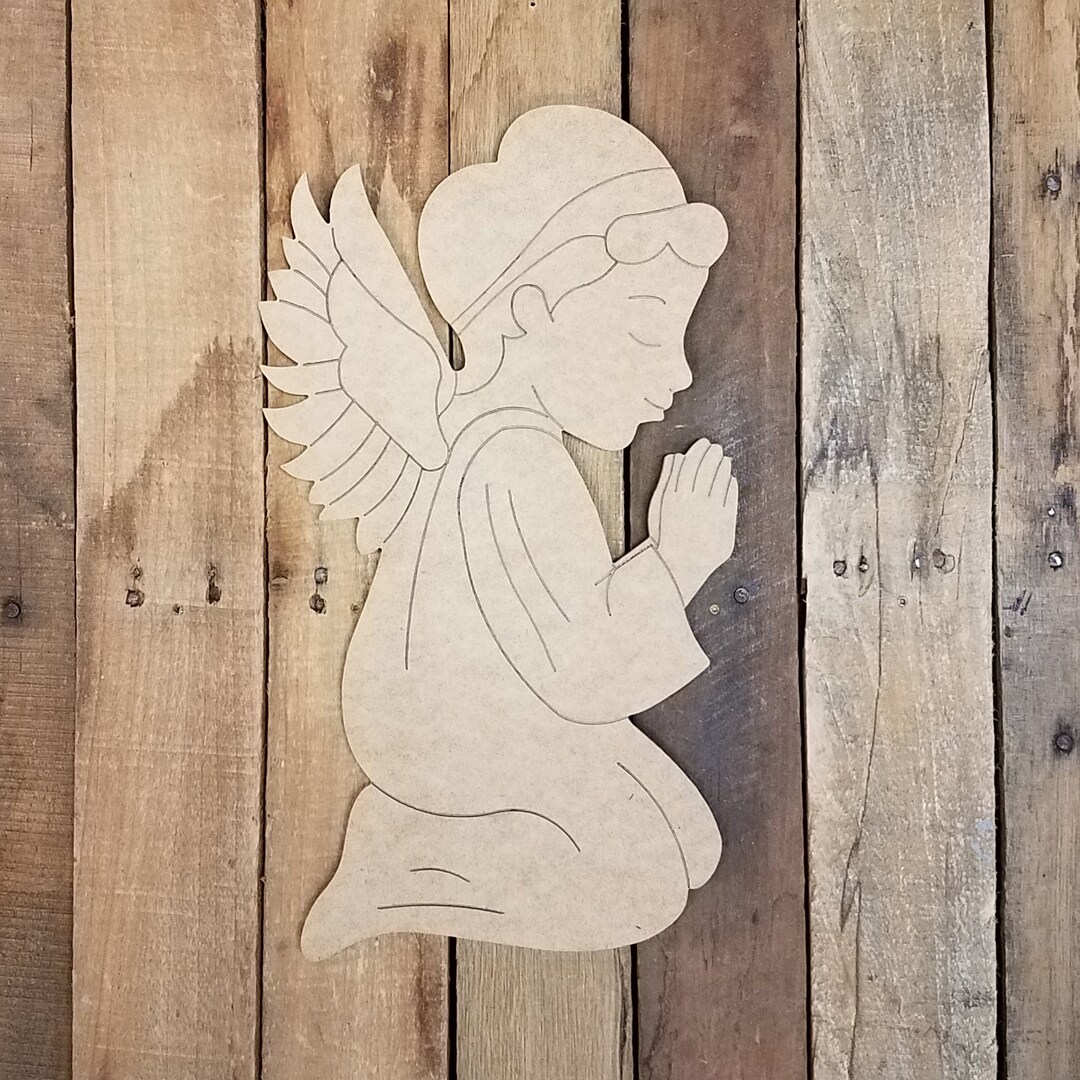 Praying Angel Kneeling, Unfinished Wall Art, DIY Paintable, Wood Cutout ...
