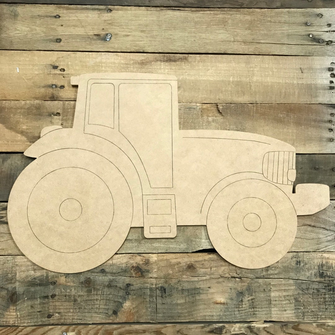 Tractor Rural Wood Cutout, Unfinished Craft, Paint by Line, Engraved ...